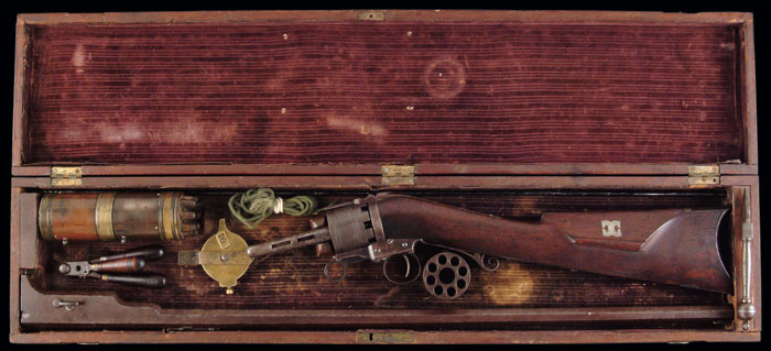 EXCEPTIONALLY RARE CASED COLT PATERSON FIRST MODEL RING LEVER RIFLE.