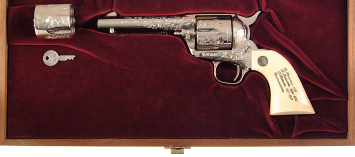 *CASED COLT SINGLE ACTION ARMY REVOLVER FACTORY ENGRAVING SAMPLER.