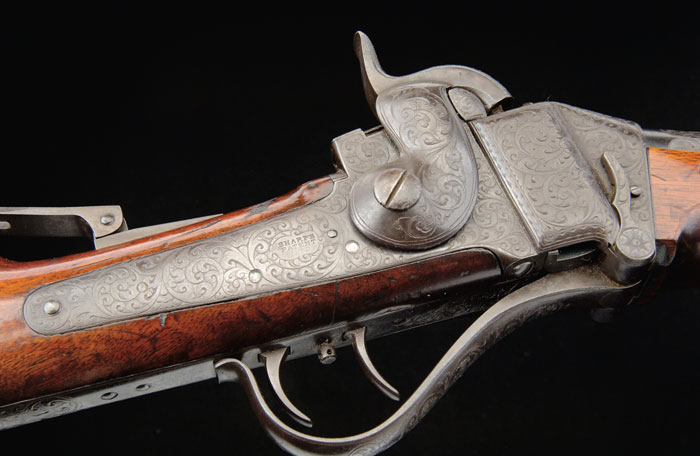 RARE FACTORY ENGRAVED MODEL 1853 SHARPS SPORTING RIFLE.