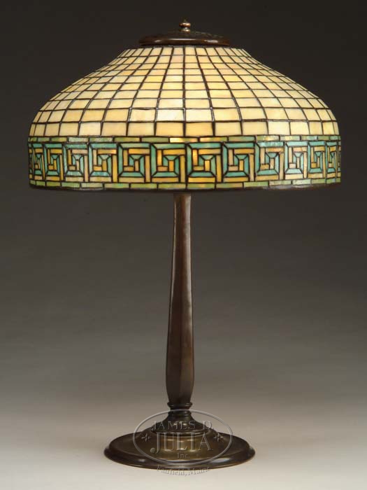 TIFFANY STUDIOS GREEK KEY TABLE LAMP.