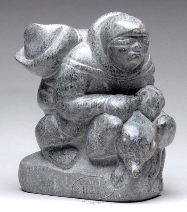 ALASKAN INUIT STONE CARVING, SIGNED ON THE BASE “TIVI 78”.
