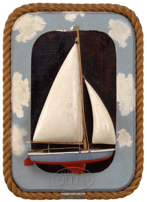 AMERICAN FOLK ART HALF HULL MODEL OF A FULLY RIGGED SLOOP.