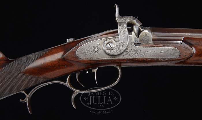 EXTREMELY RARE JOHN KRIDER CASED HALF-STOCK TARGET RIFLE.