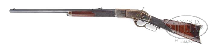 OUTSTANDING FIRST MODEL WINCHESTER 1873 DELUXE LEVER ACTION RIFLE.