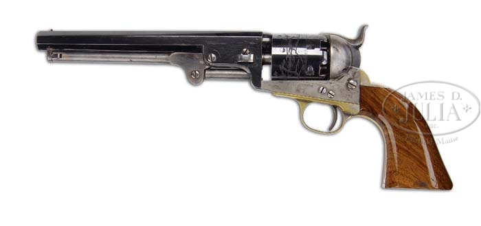 RARE CASED BELGIAN COLT BREVETTE MODEL 1851 NAVY PERCUSSION REVOLVER.