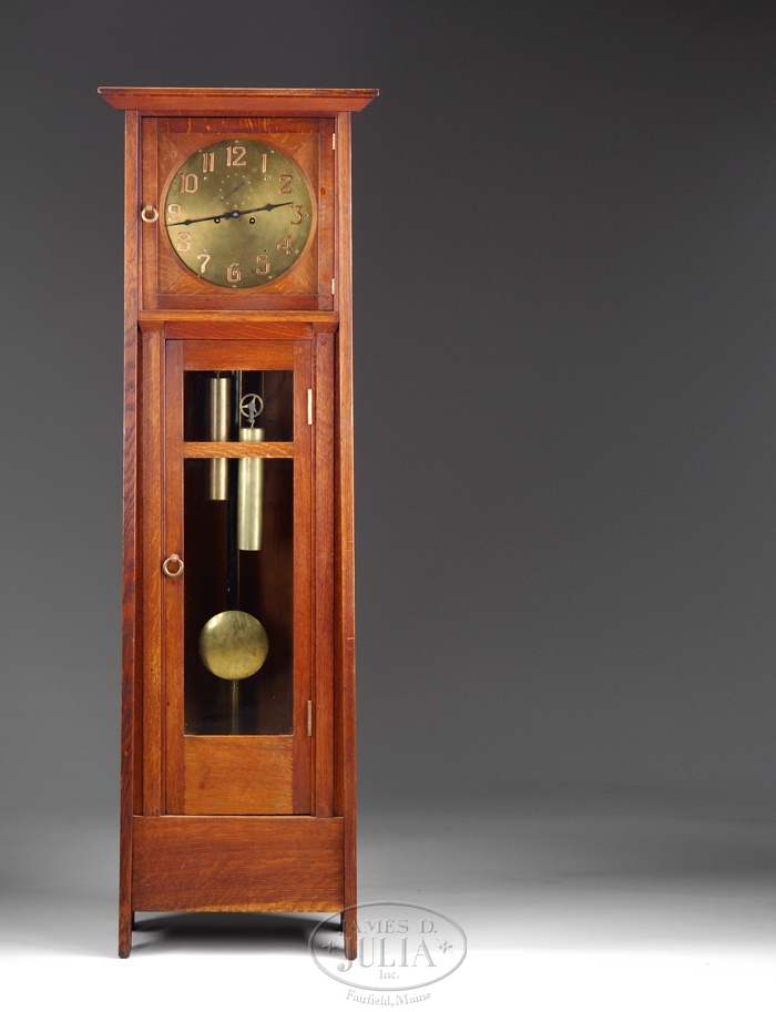 RARE GUSTAV STICKLEY TALL CASE HALL CLOCK.
