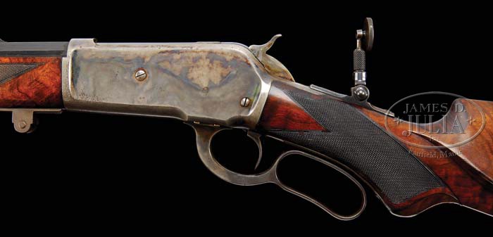 EXTRAORDINARILY RARE AND UNIQUE WINCHESTER 1886 DELUXE LEVER ACTION RIFLE.