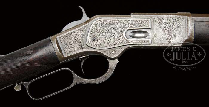 WINCHESTER MODEL 73 FIRST MODEL DELUXE LEVER ACTION RIFLE ENGRAVED.