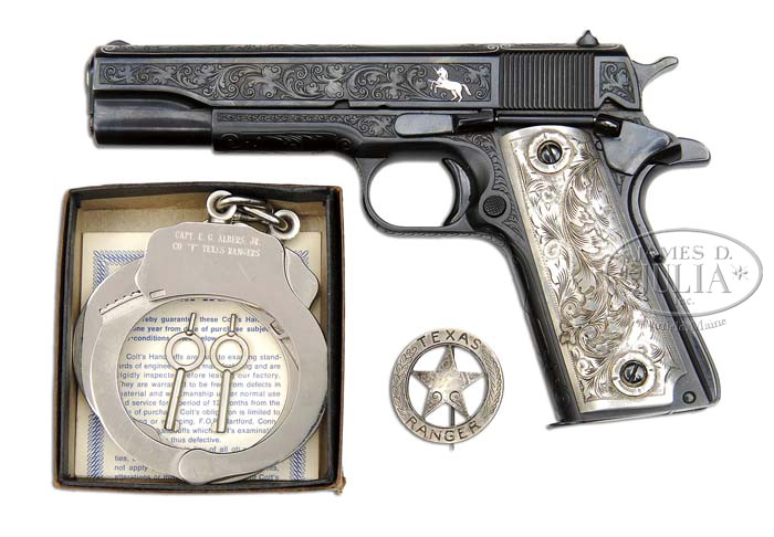 *ENGRAVED 1911A1 SEMI-AUTO PISTOL WITH TEXAS RANGER HISTORY.
