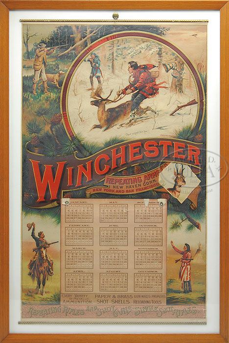 VERY RARE 1891 FRAMED WINCHESTER CALENDAR.