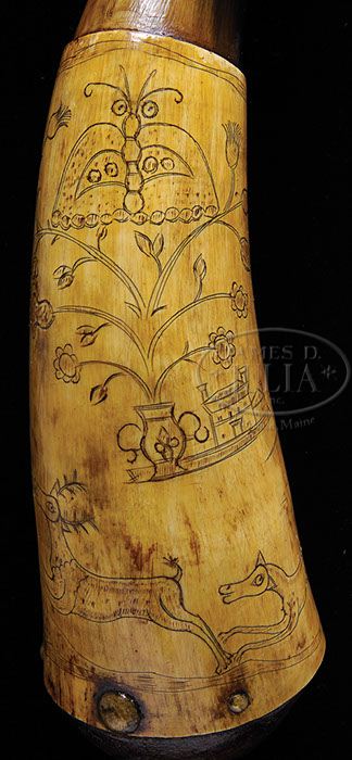 FABULOUS GROUP OF THIRTEEN 18TH CENTURY ENGRAVED POWDER HORNS BY ONE ...