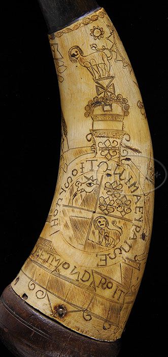 FABULOUS GROUP OF THIRTEEN 18TH CENTURY ENGRAVED POWDER HORNS BY ONE ...