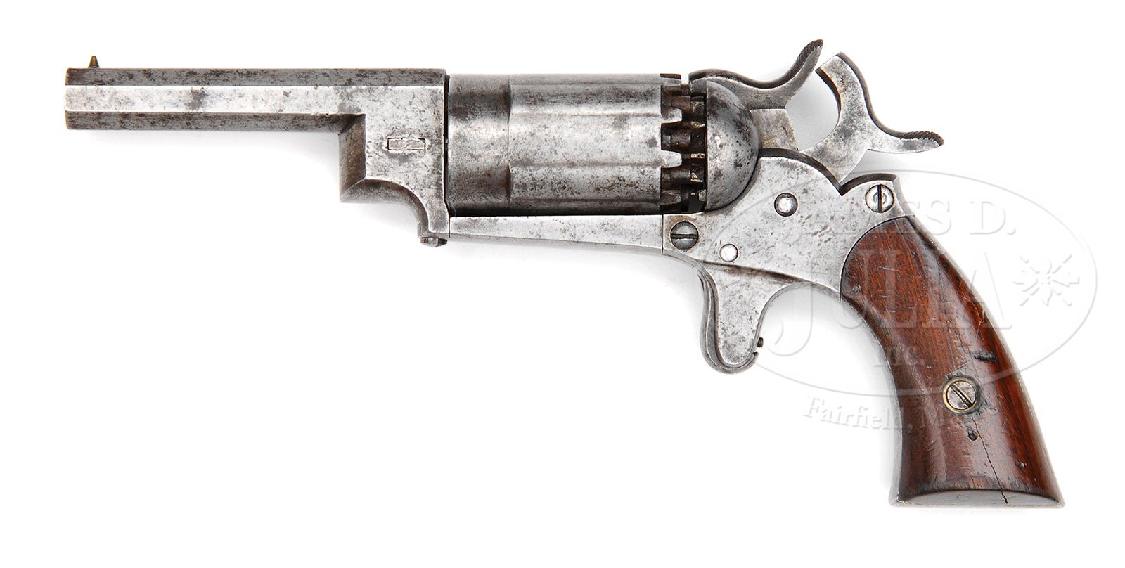 RARE WALCH IRON FRAME 10-SHOT PERCUSSION REVOLVER.