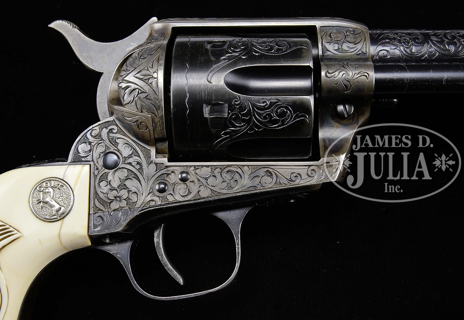 FINE PRE-WWII ENGRAVED SINGLE ACTION ARMY REVOLVER.