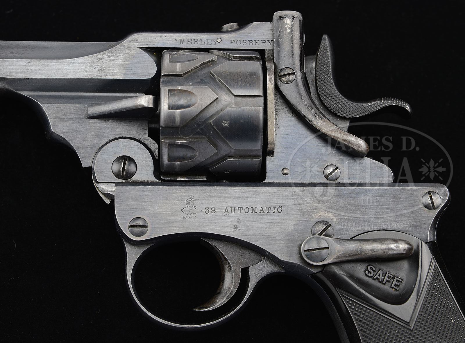EXTREMELY RARE WEBLEY-FOSBERY SEMI-AUTO REVOLVER IN CALIBER 38.
