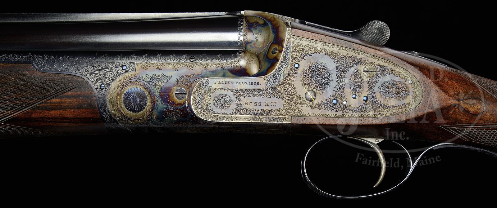 EXCEPTIONAL NEAR NEW BOSS OVER-UNDER GAME GUN WITH EXTRA BARRELS AND CASE.