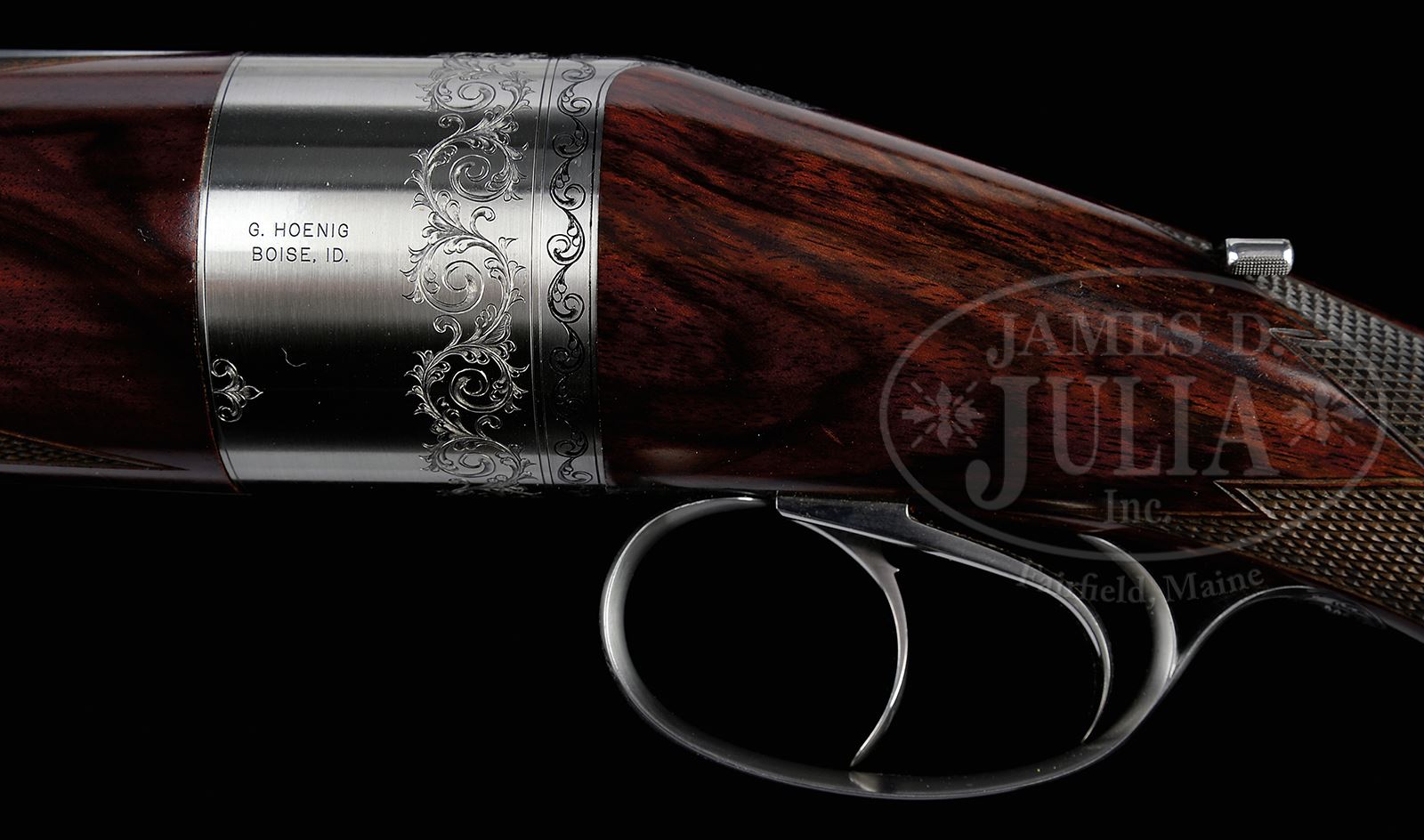 ELEGANT GEORGE HOENIG ROTARY ACTION 20 GAUGE GAME GUN WITH CASE.