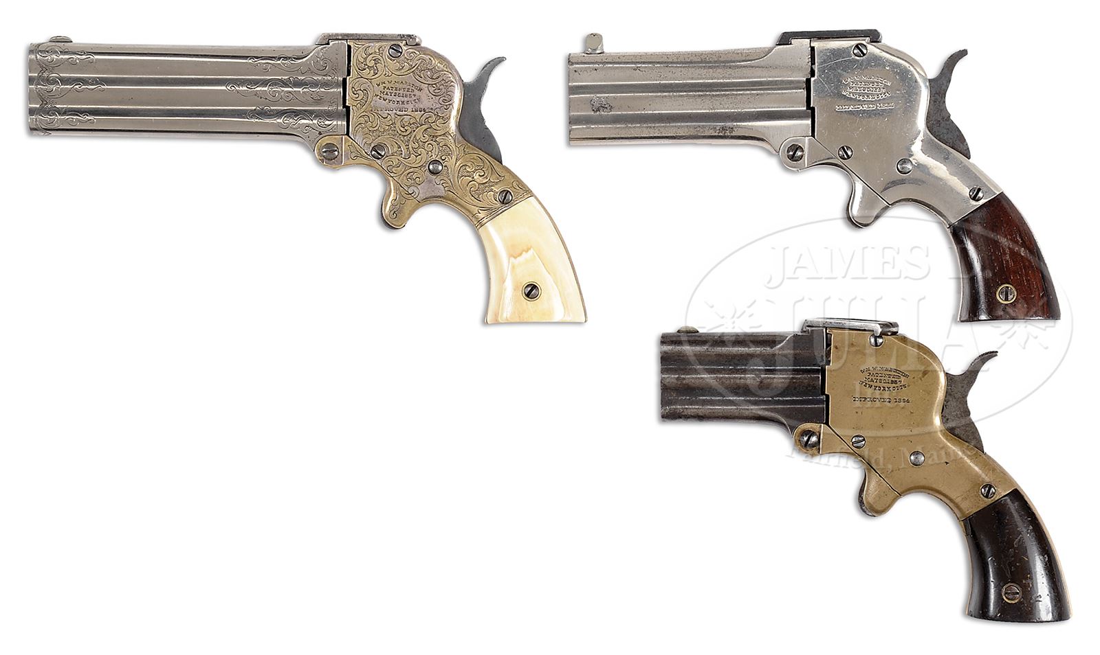 TRIO OF RARE MARSTON 3-BARREL 32 CALIBER DERRINGERS IN ALL 3 BARREL ...
