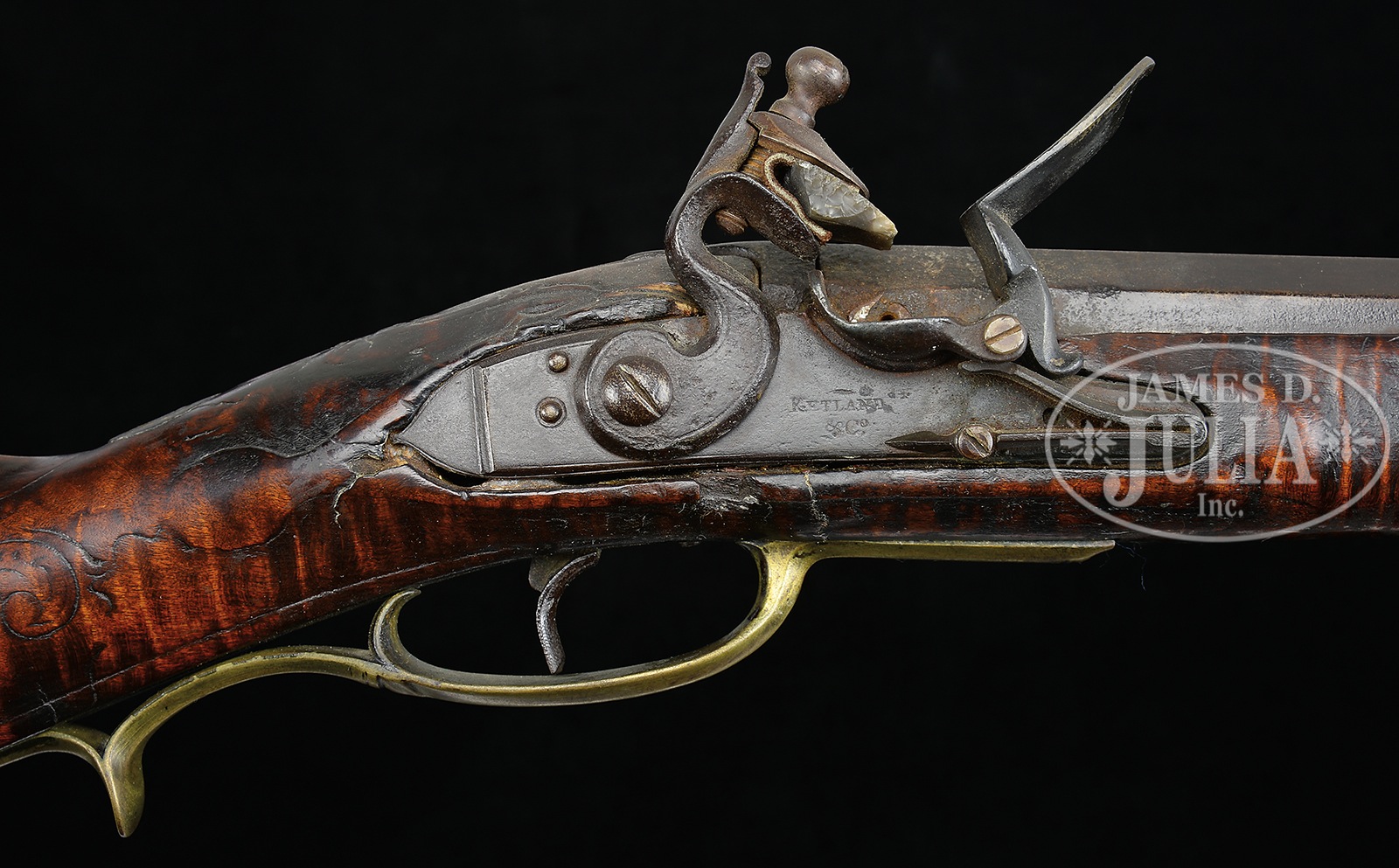 RELIEF CARVED J.P. BECK RECONVERTED FLINTLOCK KENTUCKY RIFLE.