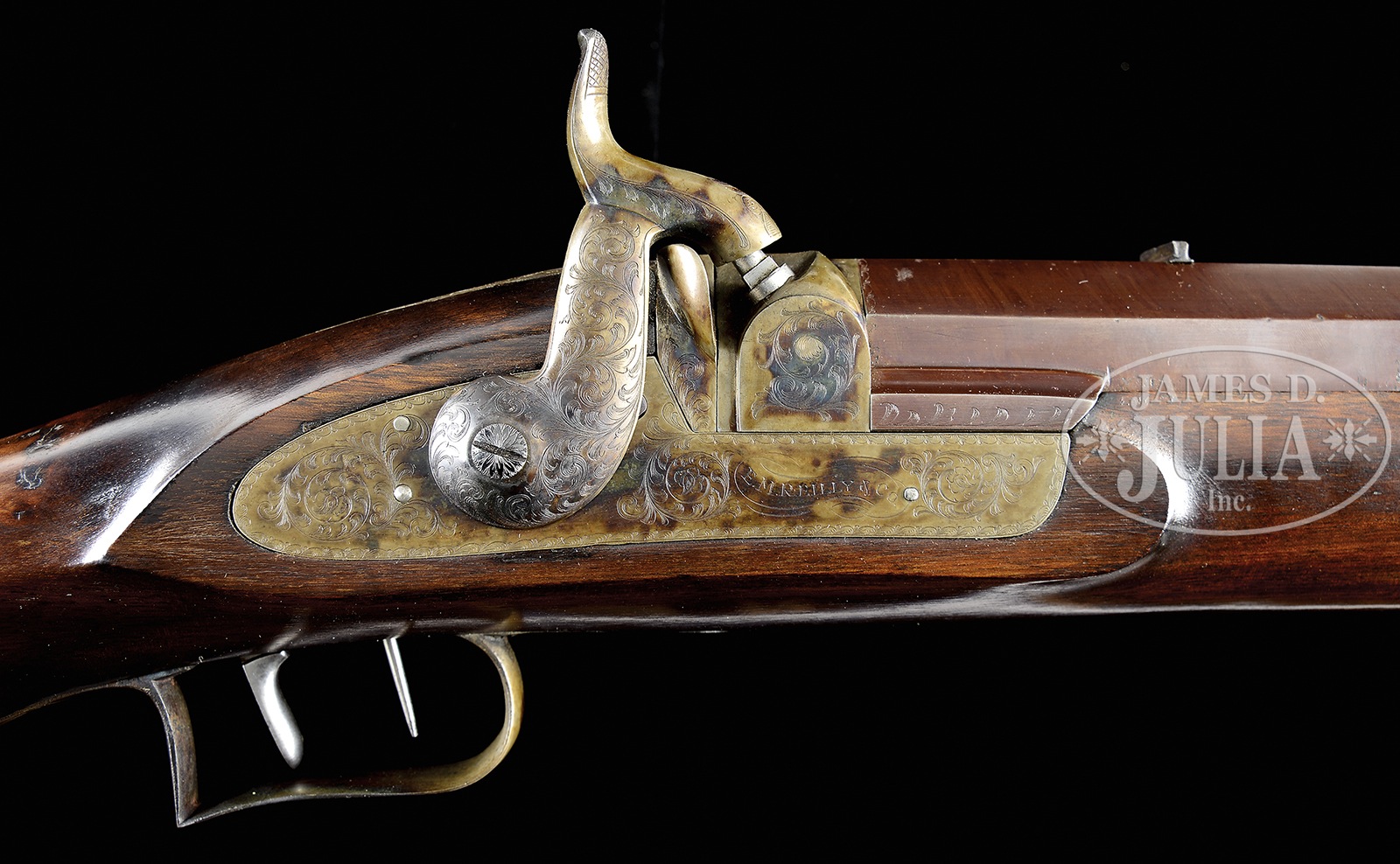 E. M. REILLY FOUR BORE BELTED BALL PERCUSSION RIFLE.