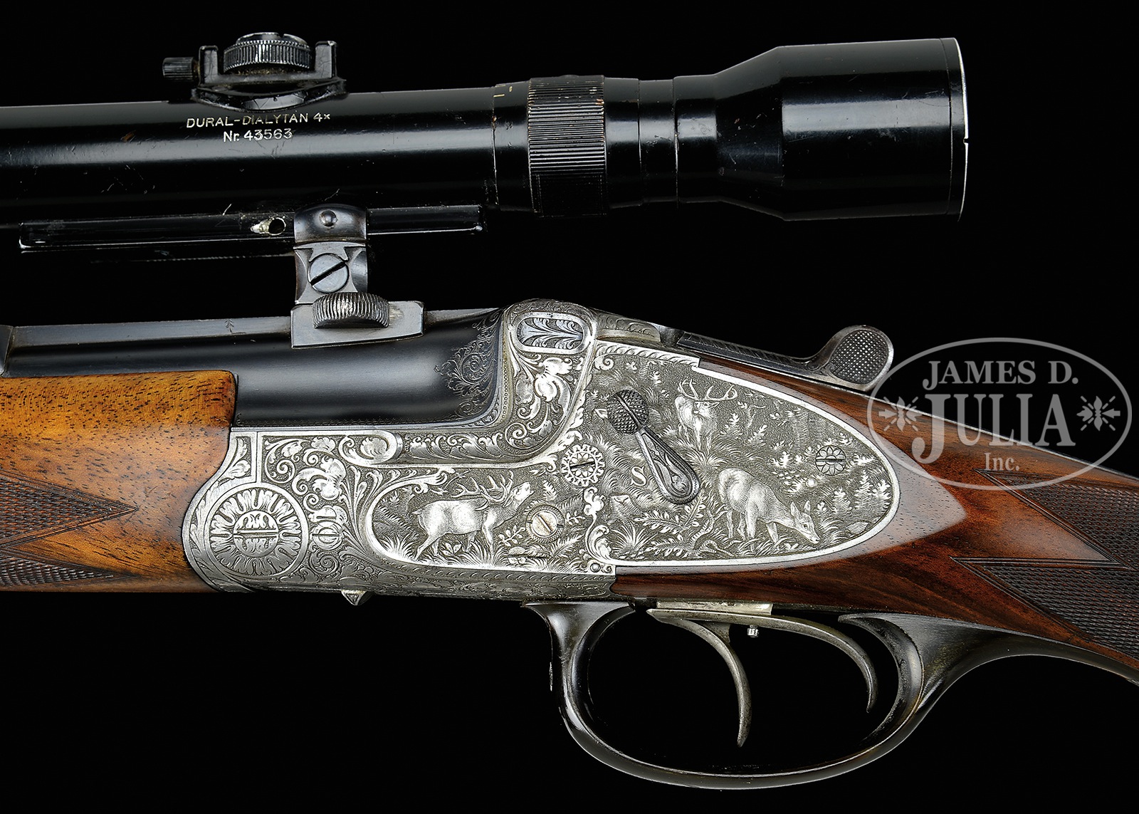 FINE E. KETTNER SIDEPLATED BOXLOCK OVER-UNDER DOUBLE RIFLE WITH SCOPE.