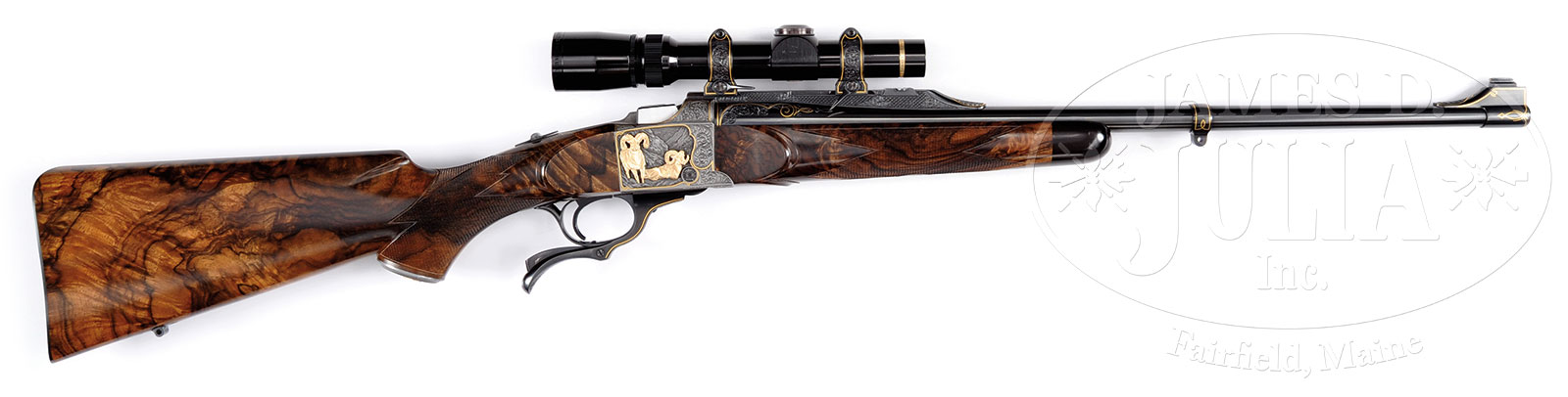 INCREDIBLE RELIEF GOLD INLAID RUGER NO. 1 CUSTOM ENGRAVED AND STOCKED ...