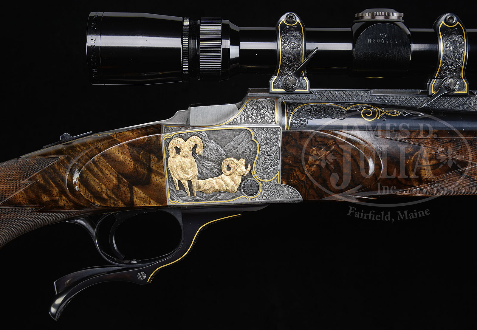 INCREDIBLE RELIEF GOLD INLAID RUGER NO. 1 CUSTOM ENGRAVED AND STOCKED ...