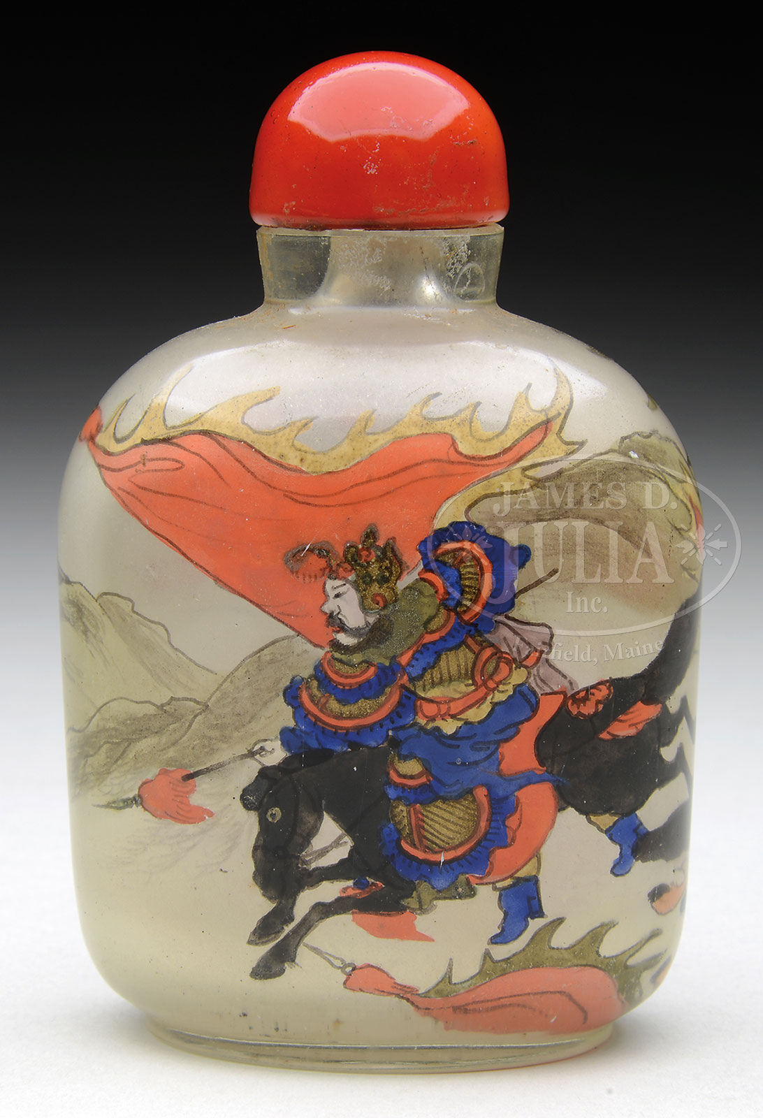 LARGE INSIDE PAINTED GLASS SNUFF BOTTLE.