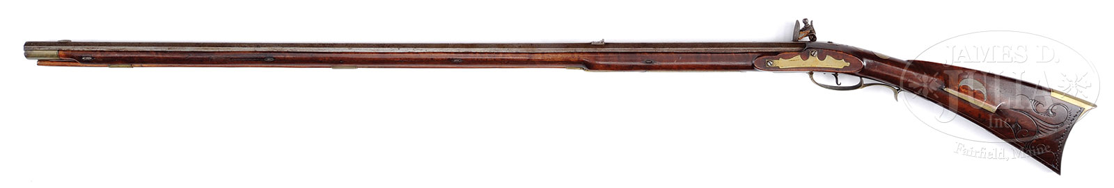 INCISED CARVED FLINTLOCK KENTUCKY RIFLE, SIGNED BY SIMON MILLER ...