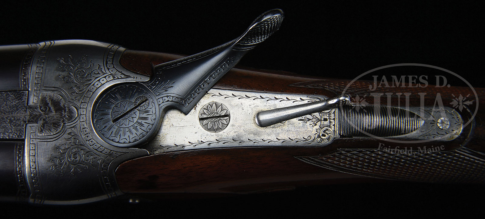 CHARLES LANCASTER B GRADE BOXLOCK DOUBLE RIFLE WITH CASE AND ACCESSORIES.